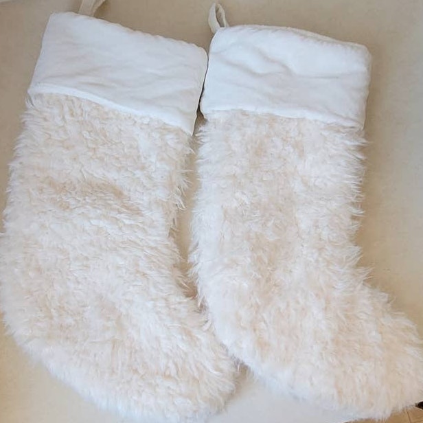Set of 2 Wondershop Off-White Fuzzy Christmas Stockings | eBay